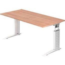 Schreibtisch TARVIS, C-Fuß, Quadrat, B 1600 mm, Gestell weiß, höhenverstellbar, Nussbaum-Dekor