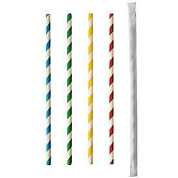Trinkhalme Papstar Stripes, Einweg, L 200 x Ø 6 mm, einzeln umhüllt, aus FSC®-zertifiziertem Papier, farbsortiert, 100 Stück