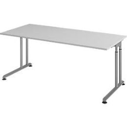 Schreibtisch Breno, manuelle Höheneinstellung, horizontaler Kabelkanal, B 1800 x T 800 x H 680-820 mm, Spanplatte & Stahl, Lichtgrau/Silber