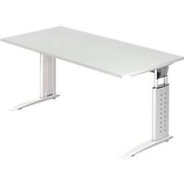Schreibtisch TARVIS, C-Fuß, Quadrat, B 1600 mm, Gestell weiß, höhenverstellbar, lichtgrau
