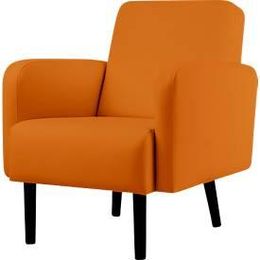 Sessel easyChair® by Paperflow LISBOA, desinfektionsmittelbeständiger Kunstlederbezug orange, Fußgestell schwarz, B 710 x T 815 x H 830 mm