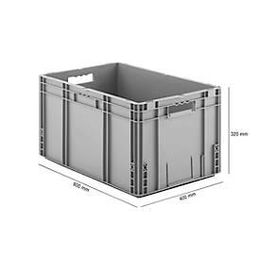 Schäfer Shop Sparset 5-teilig Euro Box Serie MF 6320, aus Polypropylen, Inhalt 62,3 l, Durchfassgriff, grau, B 600 x T 400 x H 320 mm