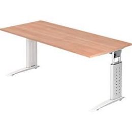 Schreibtisch TARVIS, C-Fuß, Quadrat, B 1800 mm, Gestell weiß, höhenverstellbar, Nussbaum-Dekor