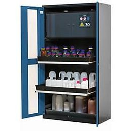 Chemikalienschrank ASECOS CS-CLASSIC-GF, Flügeltüren mit Glasausschnitt, Front Enzianblau, B 1055 x T 520 x H 1950 mm