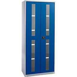 Schäfer Shop Schäfer Shop Genius Flügeltürenschrank FS, Stahl, Sichtfenster, Lüftungslöcher, B 810 x T 520 x H 1950 mm, 5 OH, Weißalu/Enzianblau, bis 300 kg