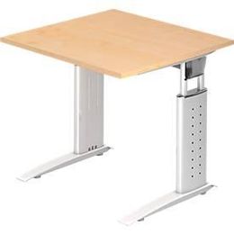Schreibtisch TARVIS, C-Fuß, Quadrat, B 800 mm, Gestell weiß, höhenverstellbar, Ahorn