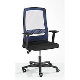 Prosedia Bürostuhl ECCON plus-3, Permanentkontakt, ohne Armlehnen, Netz-Rückenlehne, mit Lordosenstütze, Flachsitz, sw/blau