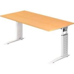 Schreibtisch TARVIS, C-Fuß, Quadrat, B 1600 mm, Gestell weiß, höhenverstellbar, Buche-Dekor
