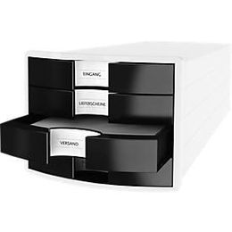 Schubladenbox HAN Impuls 2.0, 4 Schubladen, Format A4, stapelbar, geschlossen, weiß/schwarz