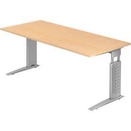 Schreibtisch TARVIS, C-Fuß, Rechteck, B 1800 mm, Gestell silber, höhenverstellbar, Ahorn-Dekor