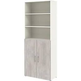 Home Office Kombischrank TEMPIO, aus Holz, 2 Türen (3 OH), 6 OH, B 800 x T 340 x H 2130 mm, weiß/Beton