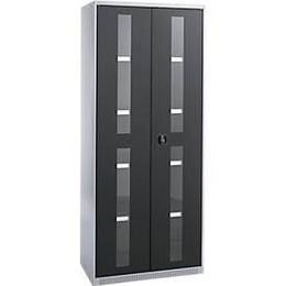 Schäfer Shop Schäfer Shop Genius Flügeltürenschrank FS, Stahl, Sichtfenster, Lüftungslöcher, B 810 x T 520 x H 1950 mm, 5 OH, Weißalu/Anthrazitgrau, bis 300 kg