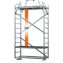 Arbeitsgerüst 2. Aufstockung MONTO® ClimTec, zusätzliche Arbeitshöhe 2 m, höhenverstellbare Belagbühne mit Luke, V-Traverse, bis 200 kg/m², Aluminium