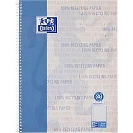 Collegeblock Oxford Recycling, 80 Blatt, DIN A4+, 90 g/m², 4fach gelocht, Spiralbindung, OPTIK PAPER®, mikroperforiert, liniert, Rand links, blau