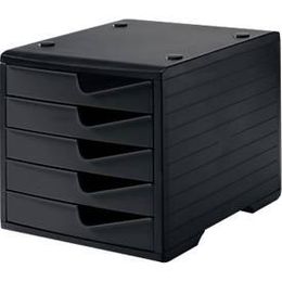 Schubladenbox Styro® Styroswing, 5 Schübe, Auszugsperre & Griffmulde, stapelbar, B 270 x T 340 x H 255 mm, PolyStyrol, schwarz-schwarz