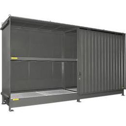 Regalcontainer Bauer Typ CEN 59-2 IBC, 2 Fachebenen, Schiebetor, 2000 l, B 6255 x T 1550 x H 3450 mm, mausgrau RAL 7005