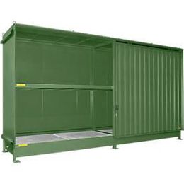 Regalcontainer Bauer Typ CEN 59-2 IBC, 2 Fachebenen, Schiebetor, 2000 l, B 6255 x T 1550 x H 3450 mm, resedagrün RAL 6011