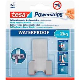 Tesa Powerstrips Waterproof Haken Zoom, aus Metall, für Feuchträume, Doppelhaken