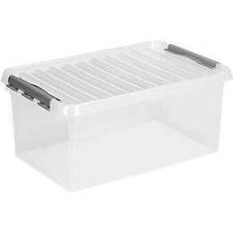 Aufbewahrungsbox Sunware Q-LINE, Verschlussclips, transparent, stapelbar, 45L, L 600 x B 400 x H 260 mm, grau