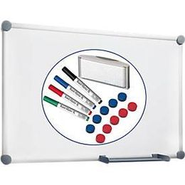 Whiteboard 2000 Maulpro, weiß kunststoffbeschichtet, magnethaftend, Rahmen platingrau, B 1200 x H 900 mm + 15-teiliges Zubehör-Set