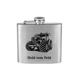 Lasernauten Flachmann Edelstahl Flachmann 170 ml mit Gravur Traktor und Spruch Held vom Feld