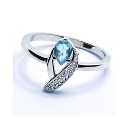 Goldene Hufeisen Silberring echter Blautopas Ring 925 Sterling-Silber Rhodiniert Damen Edelsteine