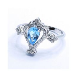 Goldene Hufeisen Silberring echter Blautopas Ring 925 Sterling-Silber Rhodiniert Damen Edelsteine