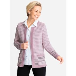 Jacquardstrickjacke CLASSIC Gr. 38, lila (mauve-ecru-gemustert) Damen Strickjacken