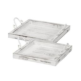 Posiwio Dekotablett 2tlg. Tablett MAYFAIR weiß shabby chic quadratisch Holztablett Landhau