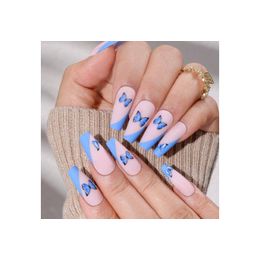AUKUU Kunstfingernägel Wearing Wearing Nails Blue Butterfly Medium Nail Art Fake