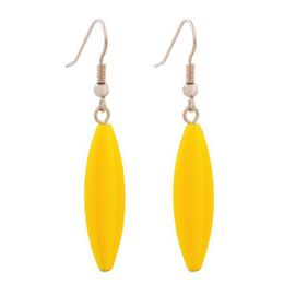 unbespielt Paar Ohrclips Ohrringe Rillenolive Kunststoff gelb glänzend 30 x 9 mm