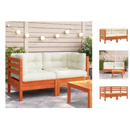 vidaXL Gartenbank Garten-Ecksofa mit Kissen 2 Stk Wachsbraun Massivholz Kiefer