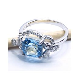 Goldene Hufeisen Silberring echter Blautopas Ring 925 Sterling-Silber Rhodiniert Damen Edelsteine