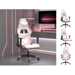 vidaXL Bürostuhl Gaming-Stuhl mit Massage Fußstütze Weiß Rosa Kunstleder