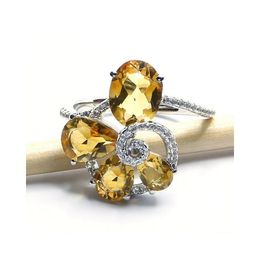 Goldene Hufeisen Silberring echter Citrin Ring 925 Sterling-Silber Rhodiniert Damen Edelsteine