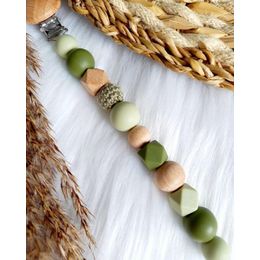 suebidou Schnullerbefestigung Baby Schnullerkette Schnullerclip Nuckelkette aus Holz und Perlen