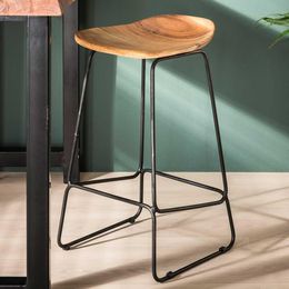 Pharao24.de Barstühle aus Akazie Massivholz und Metall Loft Design (4er Set)
