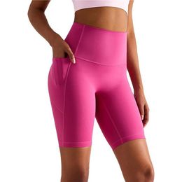 FIDDY Thermoleggings Damen Sportshorts Yoga Fitness Hoher Bund Taschen