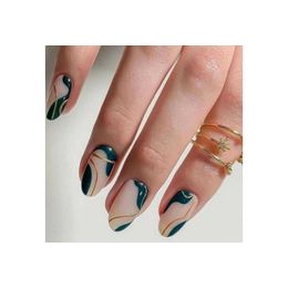 AUKUU Kunstfingernägel Tragbare Tragbare Nägel mit grünem Goldfaden für Damen