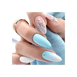 AUKUU Kunstfingernägel Milchblaue Milchblaue tragbare Nägel mit Farbverlauf tragbare