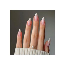 AUKUU Kunstfingernägel Weiße Weiße tragbare Nageleis-transluzente Mandelnägel
