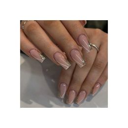 AUKUU Kunstfingernägel Tragbare Tragbare Maniküre-Nägel in Silber Rosa Weiß lange