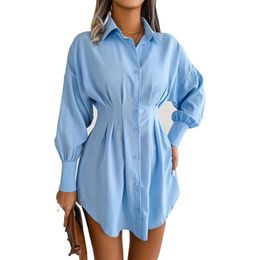 FIDDY Midikleid Damen V Ausschnitt Mini Hemdkleid Tunika Casual Freizeitkleid