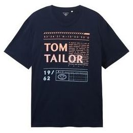 Tom Tailor Herren Plus - T-Shirt mit Print, blau, Logo Print, Gr. 2XL