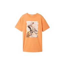 Tom Tailor Jungen T-Shirt mit Bio-Baumwolle, orange, Uni, Gr. 164