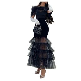 TZTA Trading UG One-Shoulder-Kleid Damen Abendkleid Langes Fischschwanzrockkleid Cocktailkleid Meshkleid
