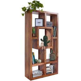 FineBuy Design B&uuml;cherregal Massiv Sheesham 180cm Massivholz Raumteiler Regal