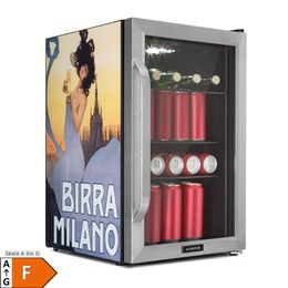 Klarstein Beersafe 70 Birra Milano Edition Kühlschrank 70 Liter 3 Böden Panoramaglastür Edelstahl Silber