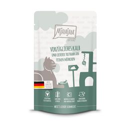 MjAMjAM Quetschie vorz&uuml;gliches Kalb und Truthahn an leckeren M&ouml;hrchen Katzen-Nassfutter hoher Fleischanteil 12x125g