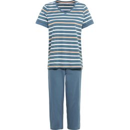 Schiesser Casual Essentials Capri-Pyjama, V-Ausschnitt, für Damen, blau, 38